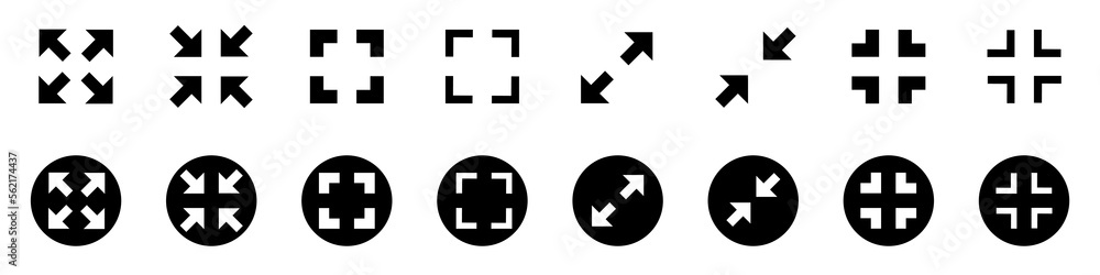Full screen icon. Set of full screen icons. Expand to full screen icon ...