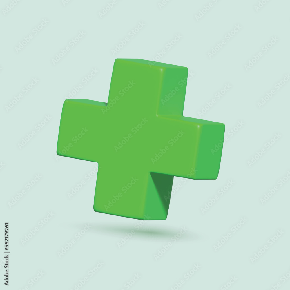 3d Green plus sign. Vector illustration in cartoon style. Vector Stock ...