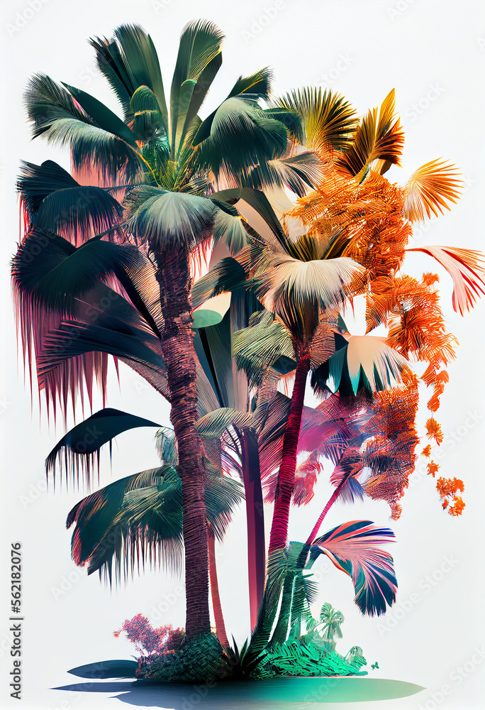 Beautiful abstract three palm tree on a color background Stock ...