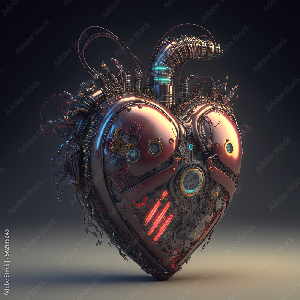 Generative AI, Robot heart in cyberpunk style, futuristic illustration ...