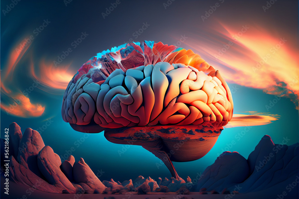 Beautiful abstract landscape brain big bang collage concept ...