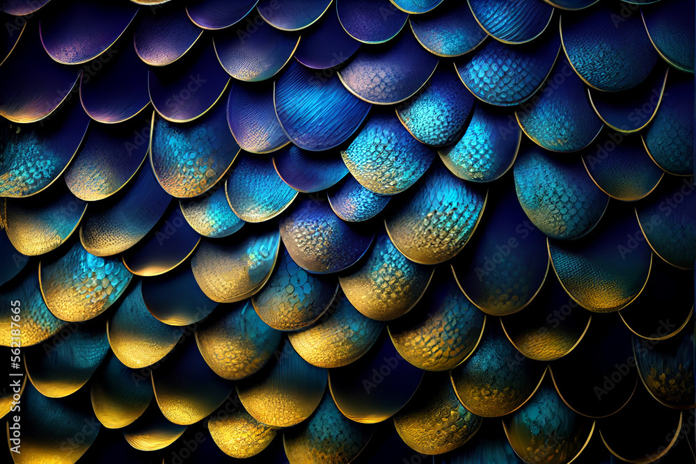 Abstract Blue And Gold Fish Scales background. Generative ai Stock ...