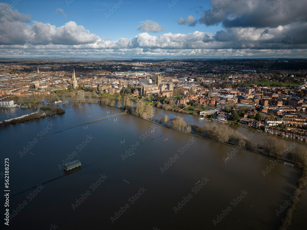 Worcester city centre flooded and submerged in flood waters Stock Photo ...