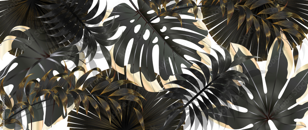 Poster Botanical art wallpaper with palm leaves – Tableau | Europosters