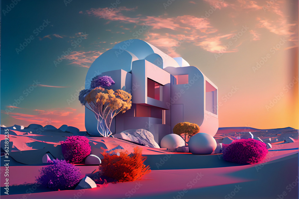 Beautiful abstract landscape building concept, contemporary colors and ...