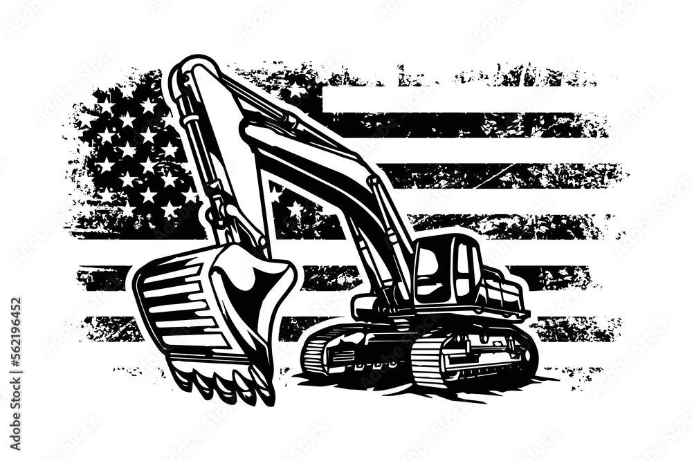 Excavator with USA Flag Logo Design Stock Vector | Adobe Stock