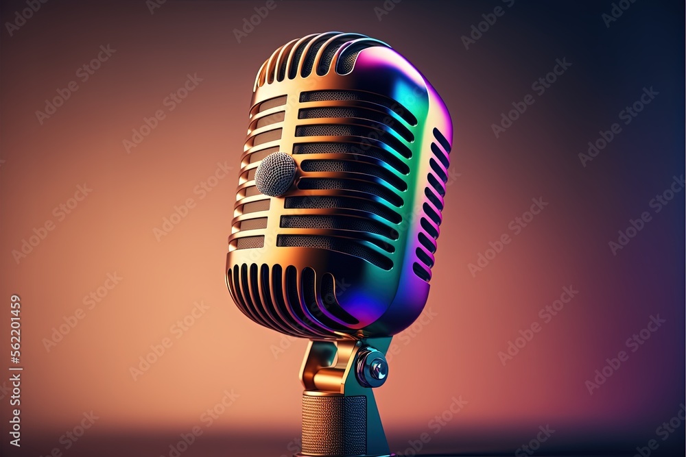 Studio microphone, podcast, gradient background. Digital illustration ...