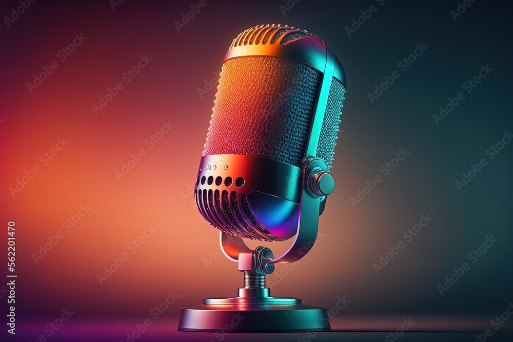 Studio microphone, podcast, gradient background. Digital illustration ...