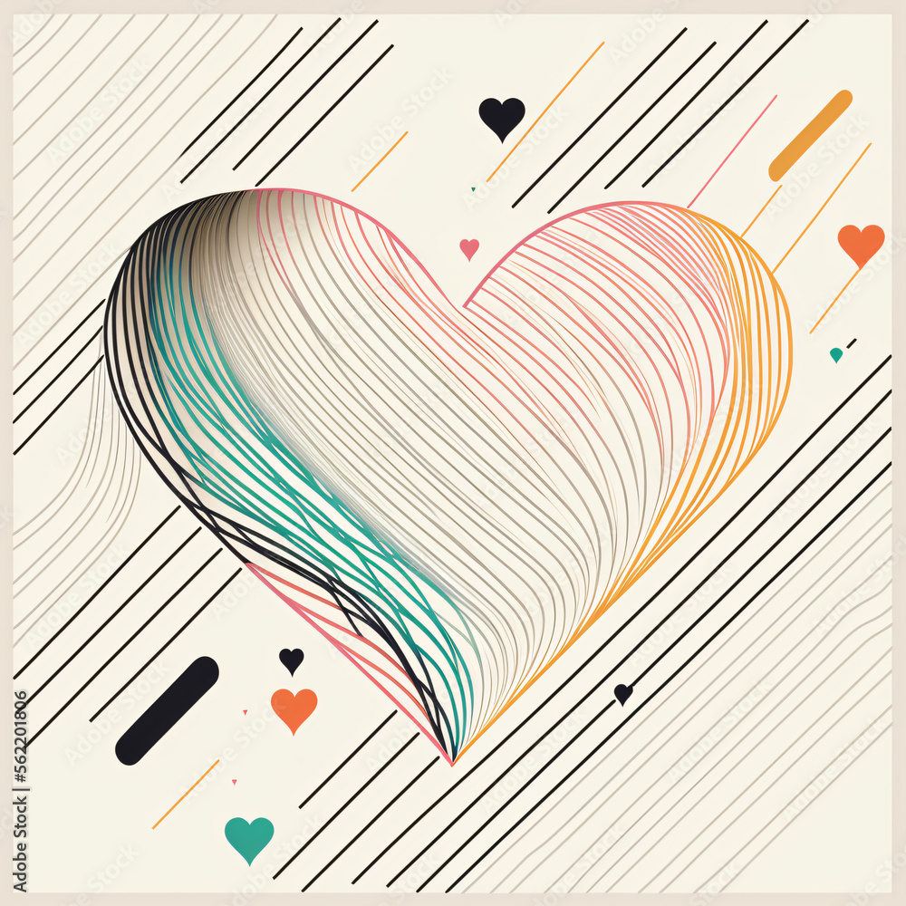 Colorful Heart Illustration With Lines Through It. Background With ...