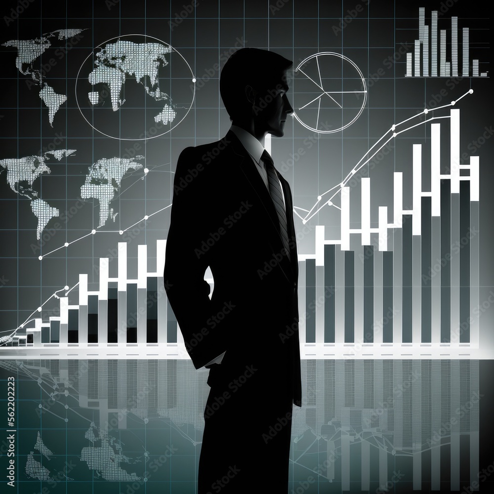 virtual increasing technical graph and up arrow for trader analysis ...