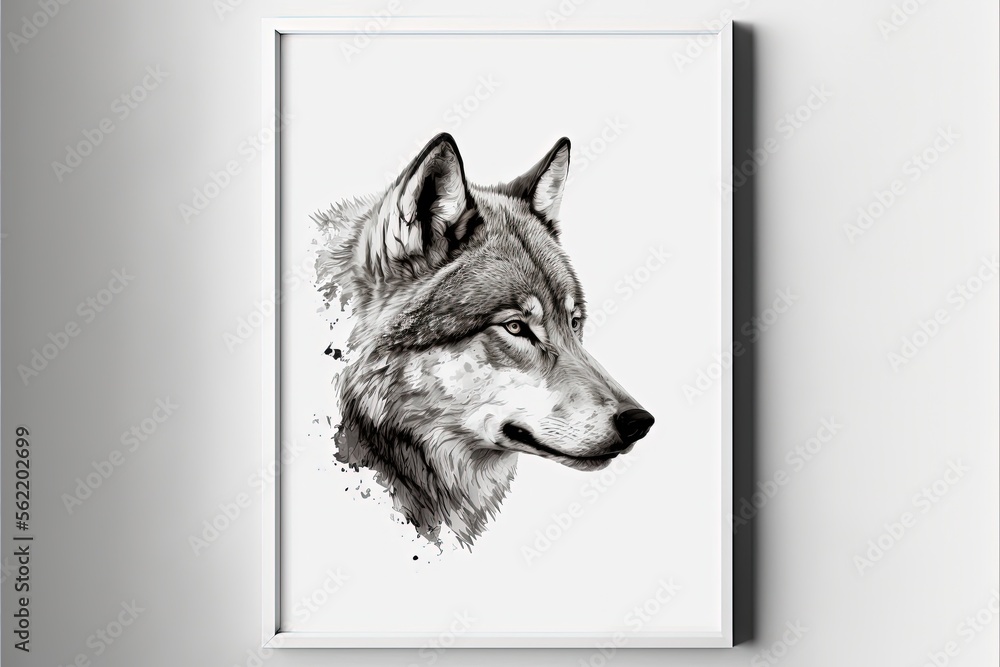 Wolf with intimidating look, wolf face painting with white background ...