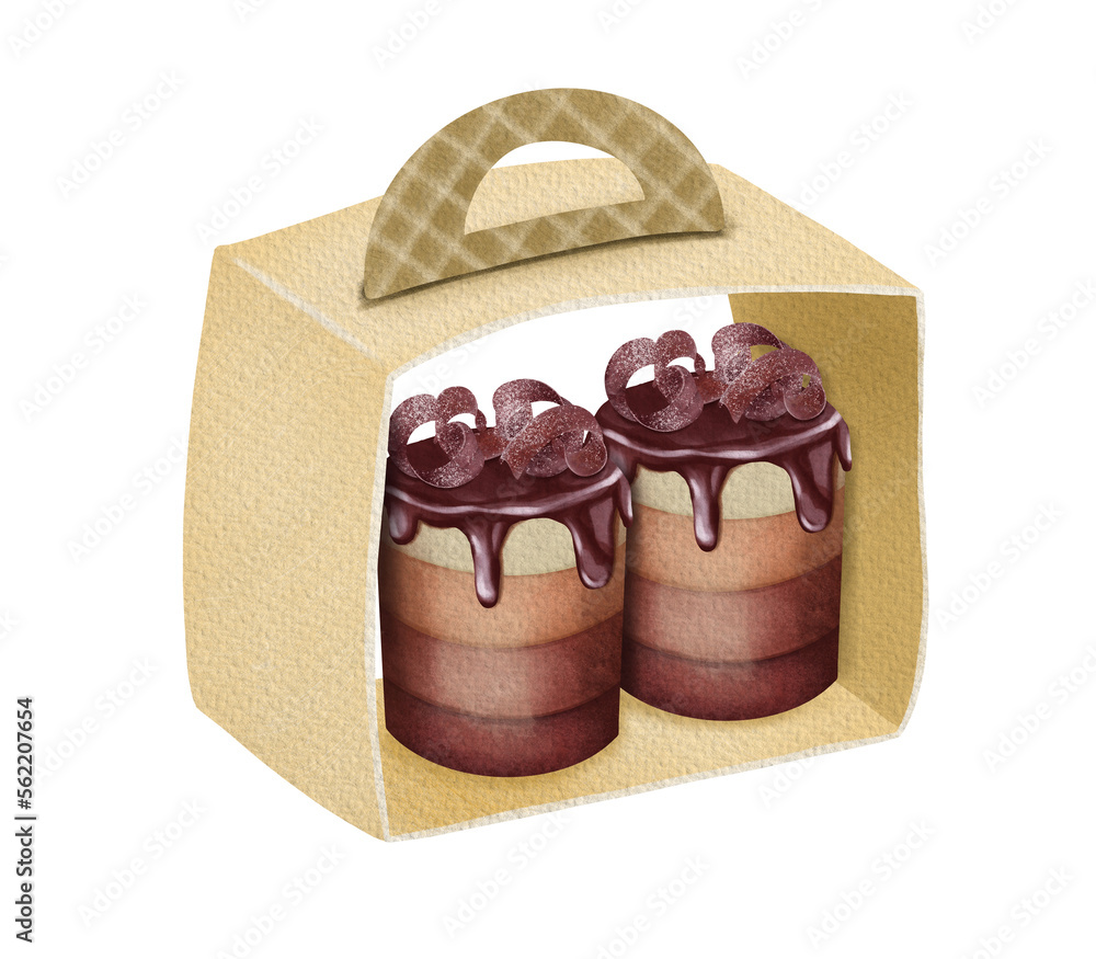Watercolor aesthetic chocolate desserts in packaging box, baking ...