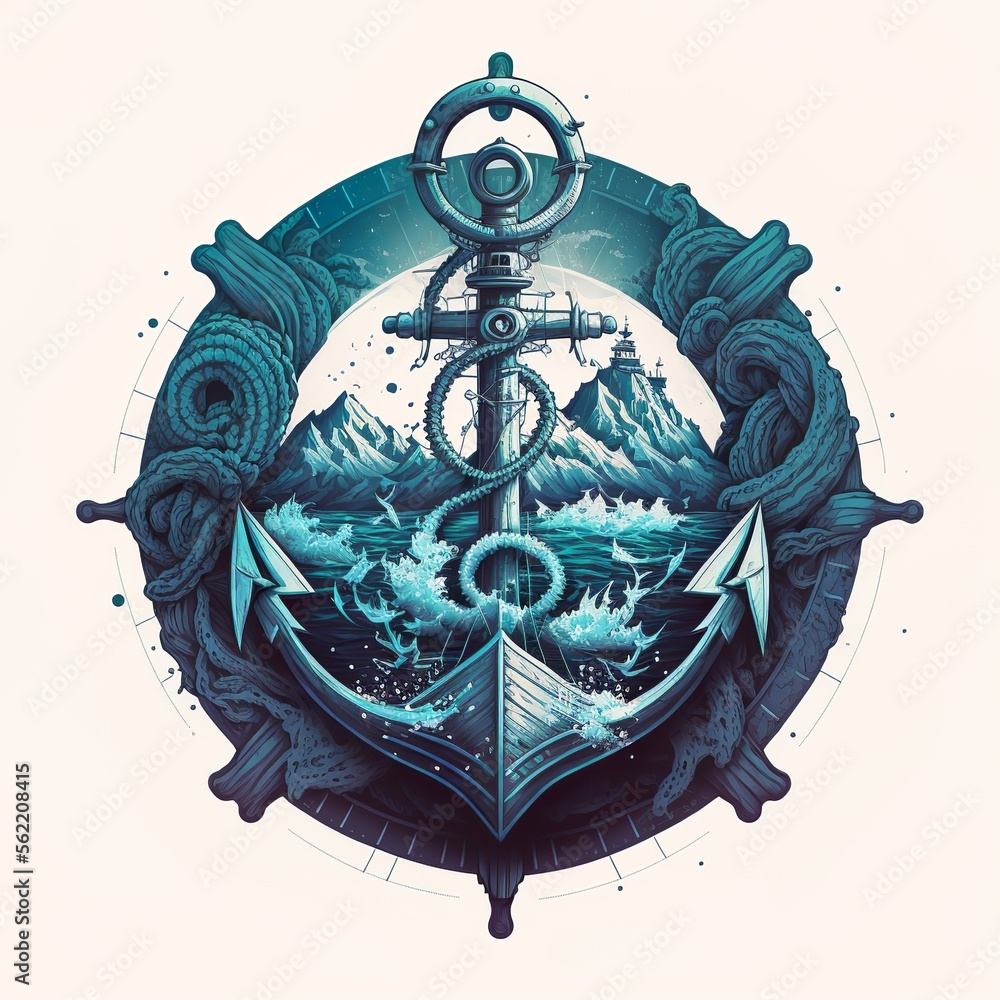 Nautical sailor deep sea logo with ship and anchor isolated design ...