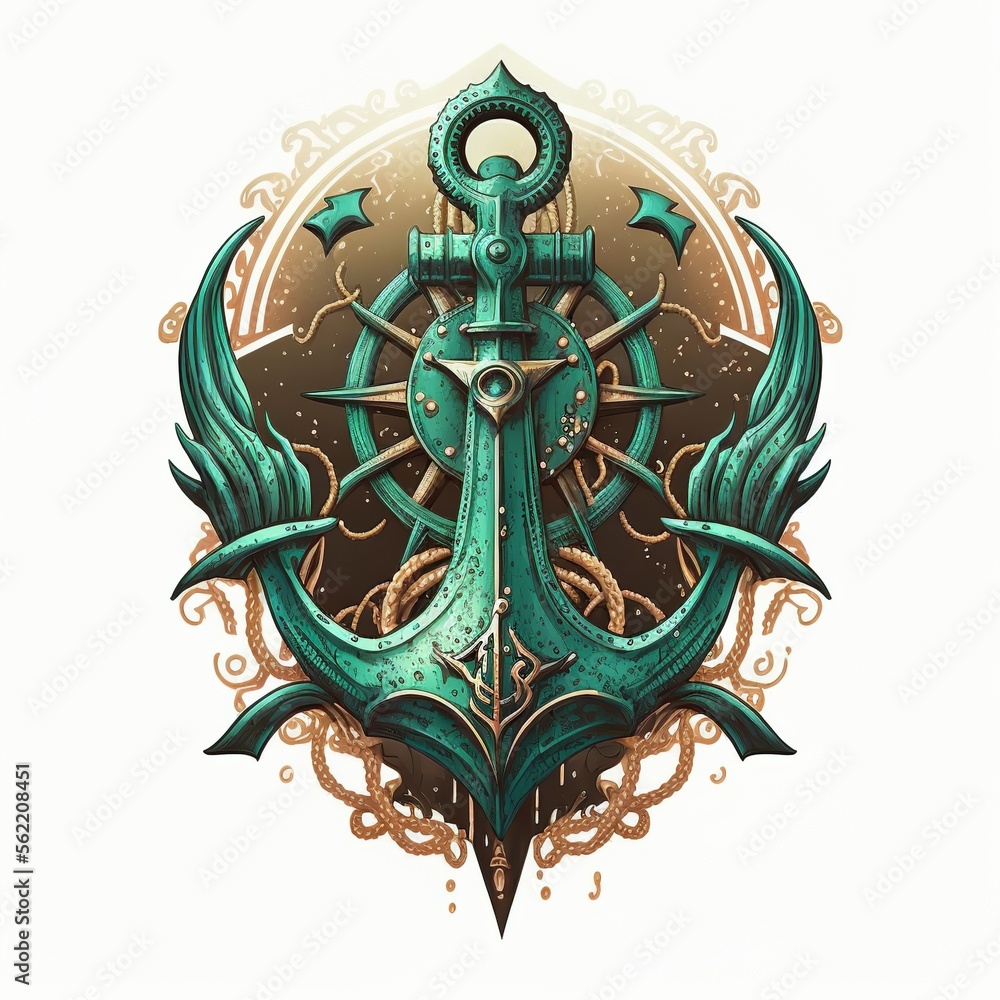 Nautical sailor deep sea logo with ship and anchor isolated design ...