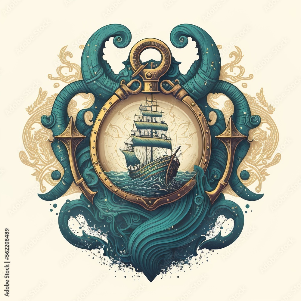 Nautical sailor deep sea logo with ship and anchor isolated design ...