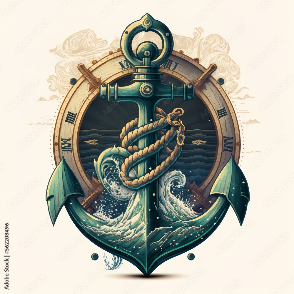 Nautical sailor deep sea logo with ship and anchor isolated design ...