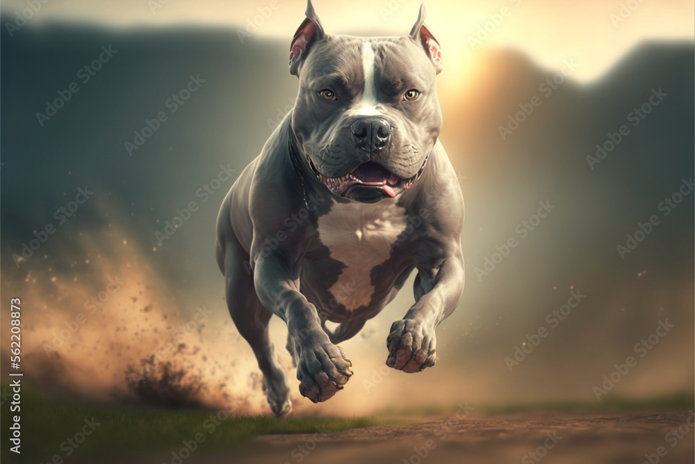 American Bully Dog, Running, Run, Gray (Breed Pet) Stock Illustration ...