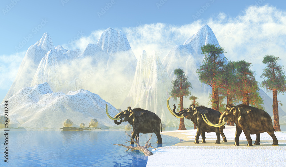 Mammoth Winter - Winter thawing brings a herd of Woolly Mammoths down ...