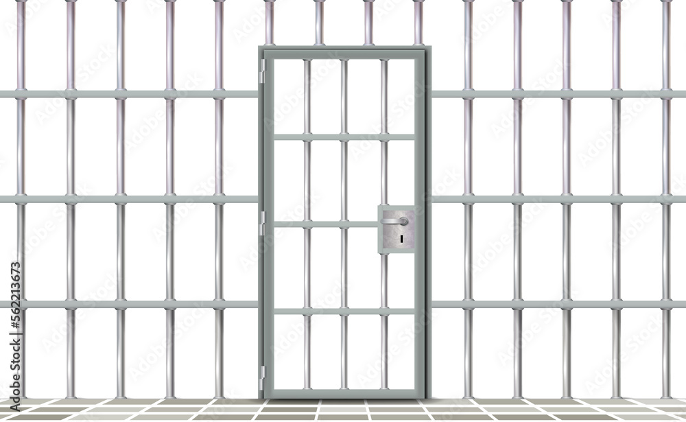 Realistic background prison iron interior. Gray door jail cells bars ...
