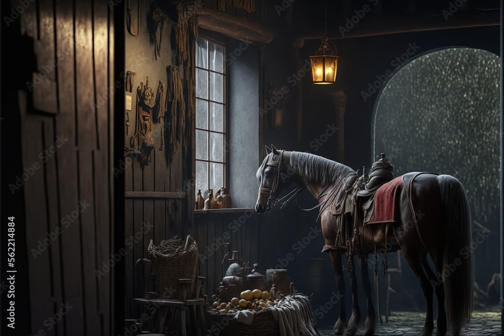 Poster Medieval times horse in the stable. – Muurposter | Europosters