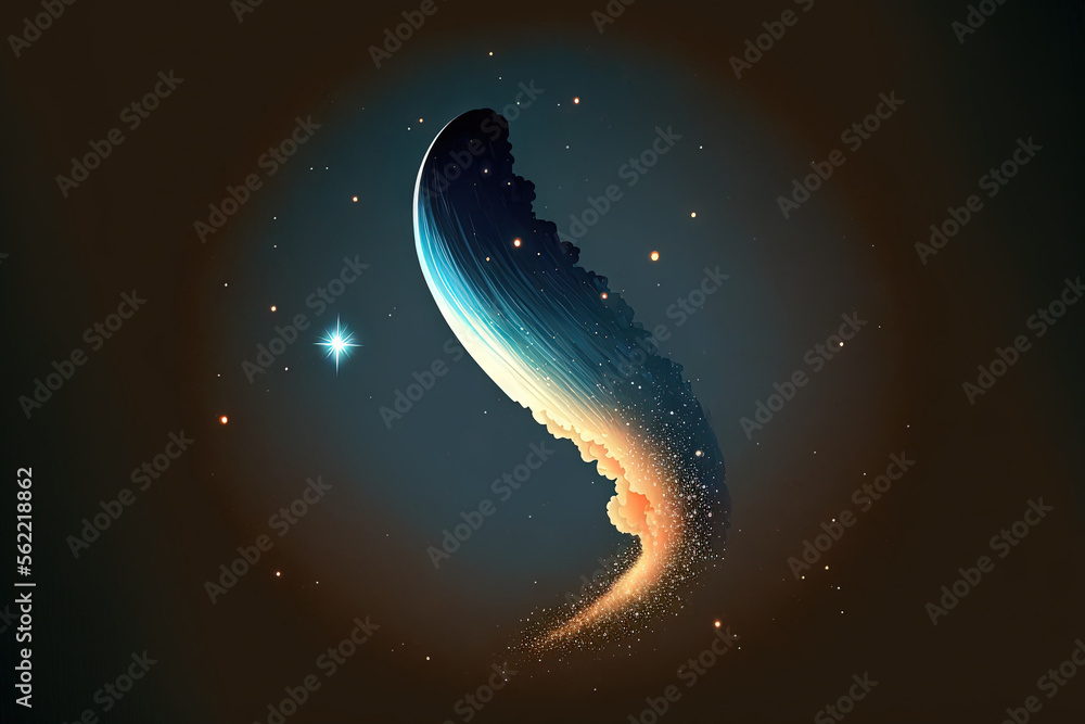 Comet with a long bright tail in outer space. Observation of ...