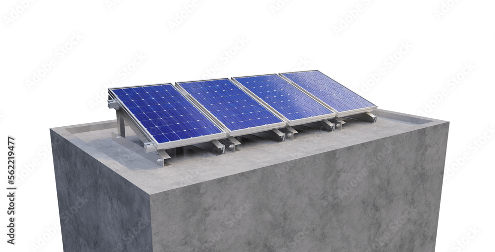 Solar panels on concrete base in 3d realistic render Stock Illustration ...