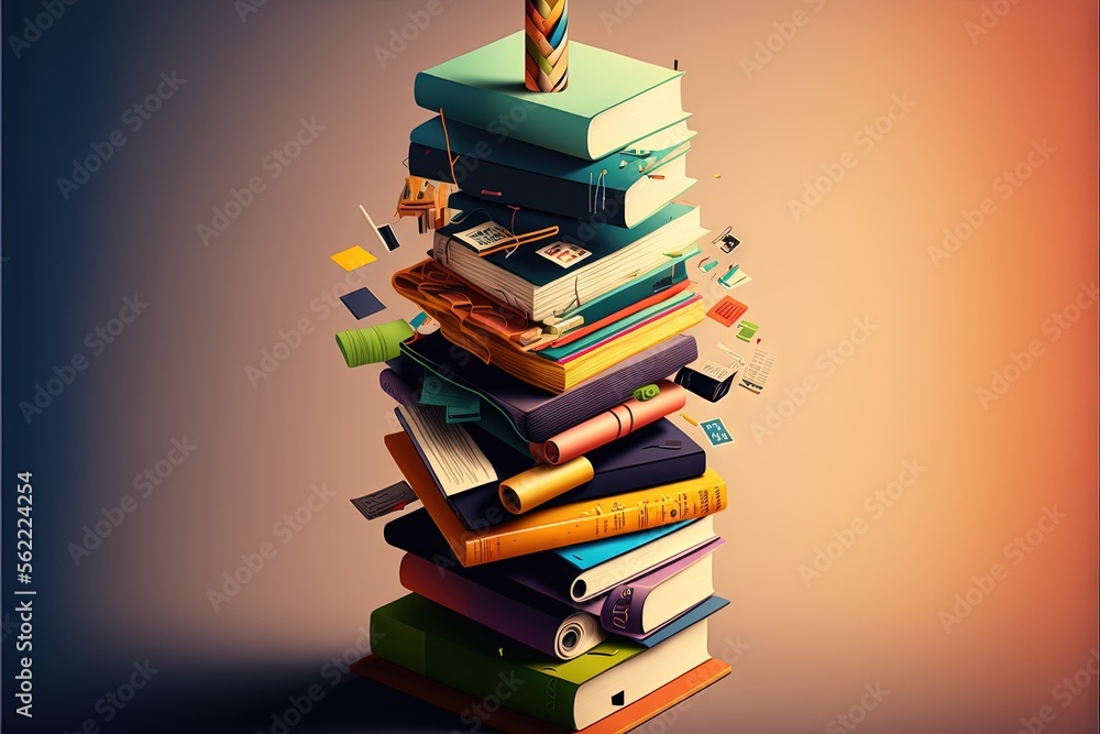 a stack of books with a candle on top of them and a stack of books on ...