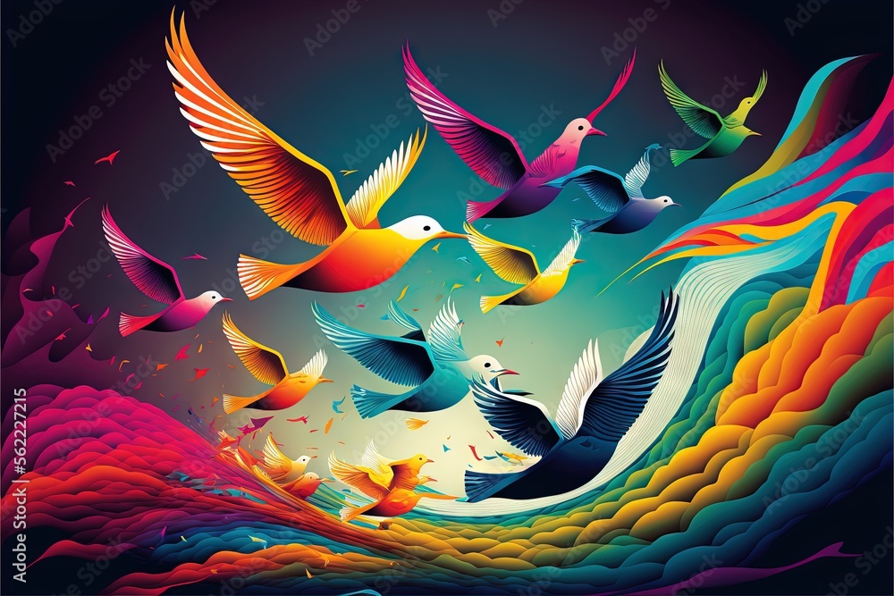 Colorful Birds Flying In The Sky
