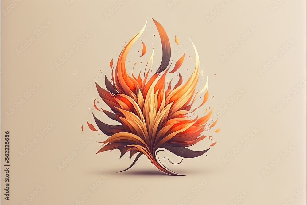 a stylized illustration of a fire bird with orange feathers on its tail ...