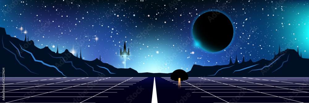 Fantastic world, deep space alien planet vector concept illustration ...
