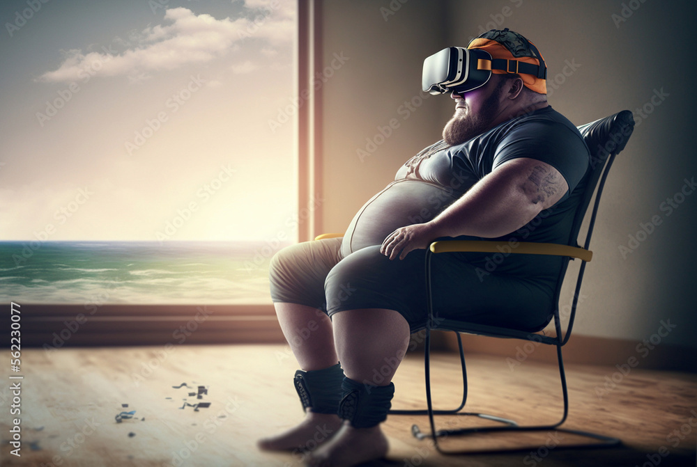 escape from reality to a beach and the ocean, a fictional person in a ...