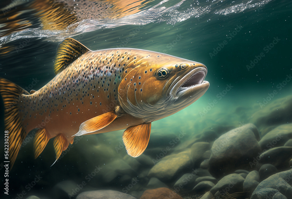 Neon Subaqueous Scene: A Realistic Illustration of Trout in Nature's ...