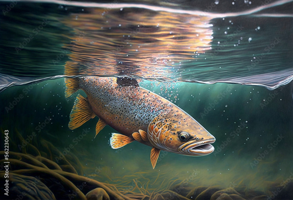 Neon Subaqueous Art: A Realistic Drawing of a Trout in its Natural ...