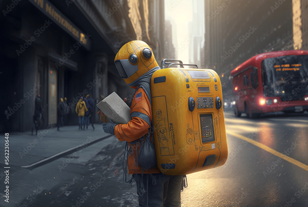 An abstract drawing or illustration of a postman in unusual work ...