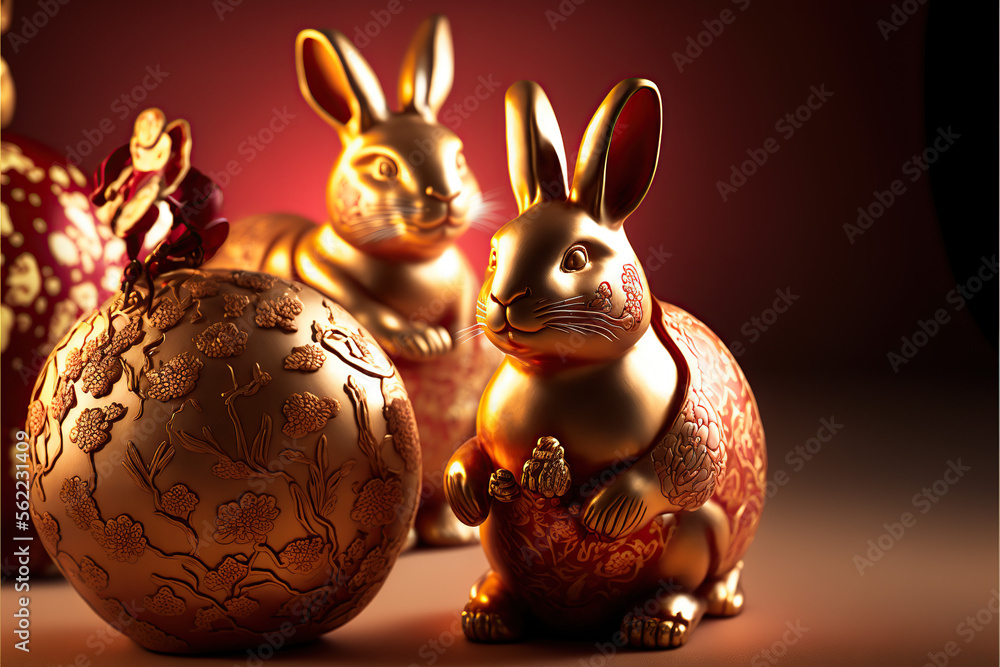 golden figurine of a rabbit in Chinese traditional art style ...