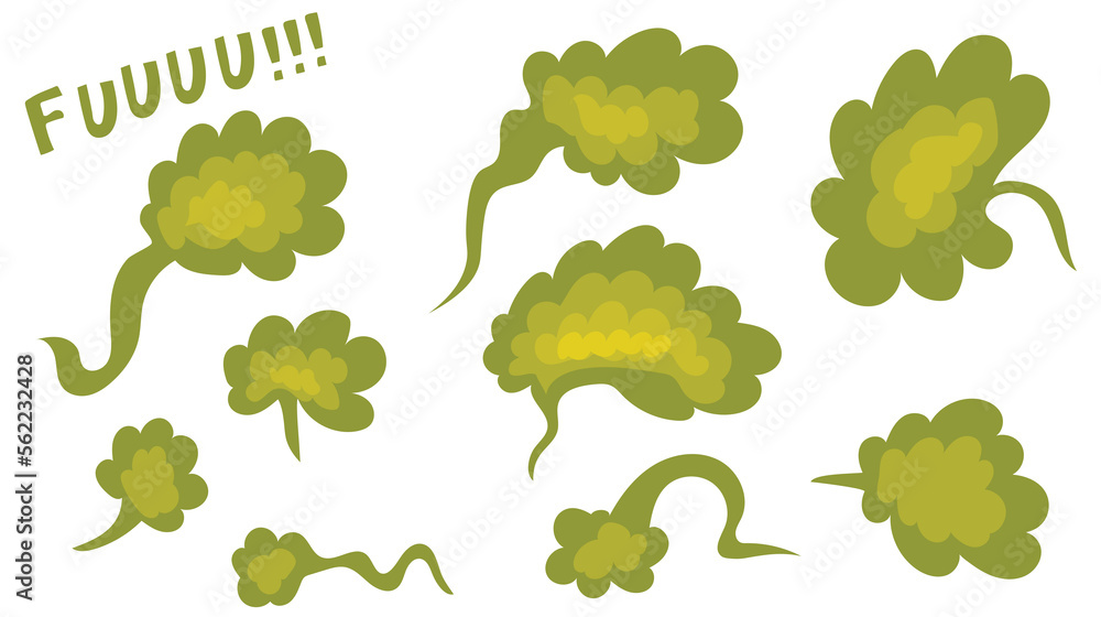 Green fart set. Bad toxic smell in flat style isolated on white ...