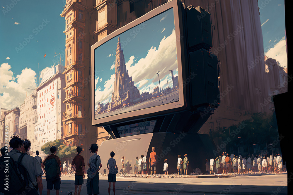 Trapped in the Box, A City of Minds, people staring at a giant TV ...