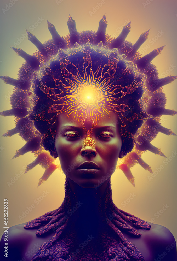 Ilustracja Stock: Third eye opening, chakra is activated. A crown sends ... Ilustracja Stock: Third eye opening, chakra is activated. A crown sends ...