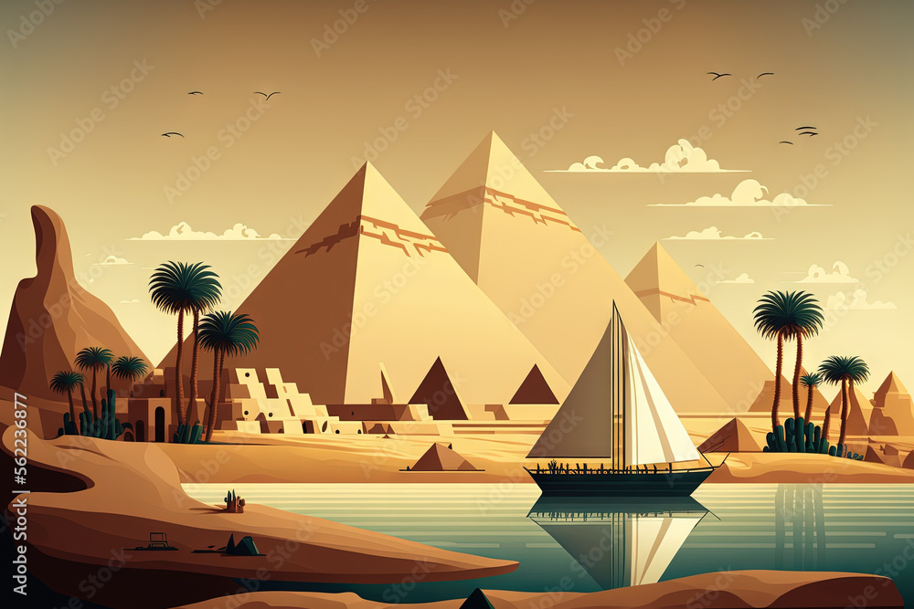 The Great Pyramids and the Nile River The beautiful Great Pyramids ...