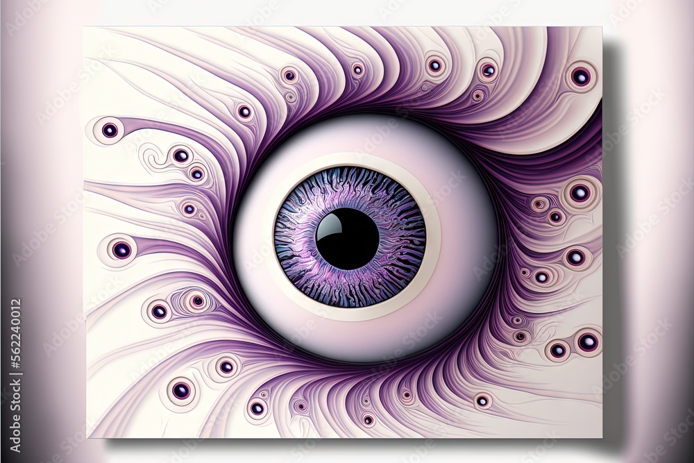 a painting of a purple eye with a white background and a black center ...