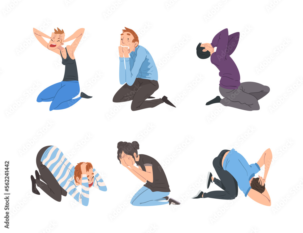Set of shocked scared people. Emotional panicked male and female ... Set of shocked scared people. Emotional panicked male and female ...