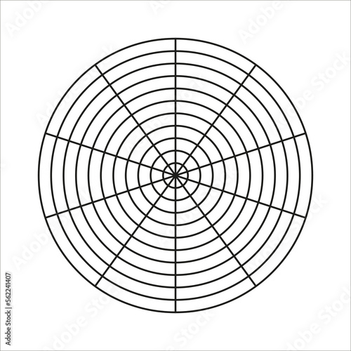Plakat Polar grid of 10 segments and 10 concentric circles. Circle ...