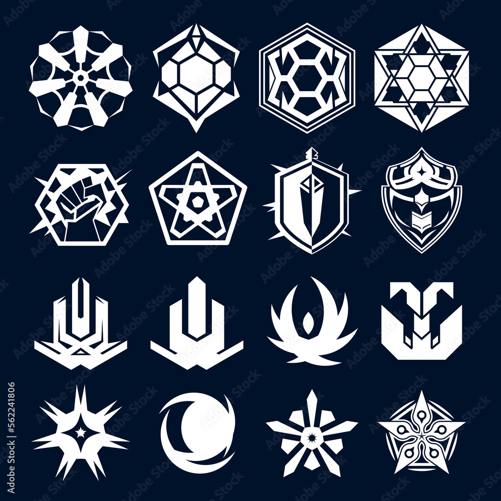 Abstract clan logo, icon, tattoo set for gaming, app, UI, print ...