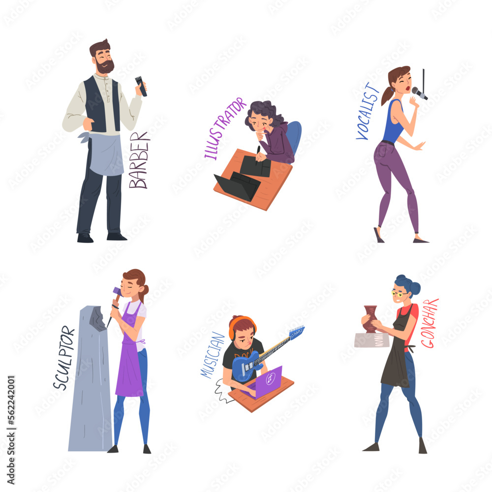 People of creative professions set. Barber, illustrator, vocalist ...