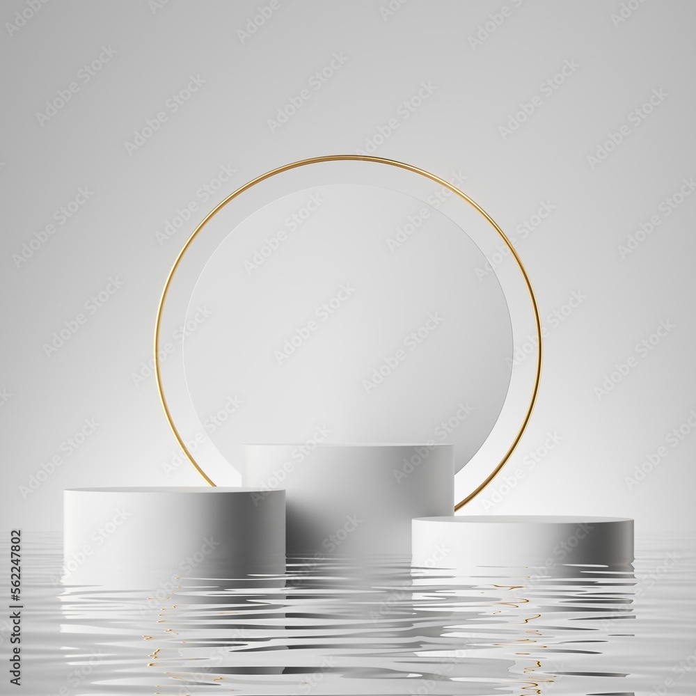 3d render, abstract minimalist white background with empty stage ...