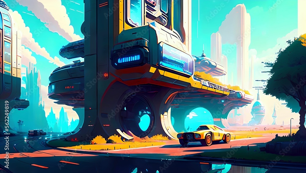 RetroFuturistic illustration concept created with generative AI ...