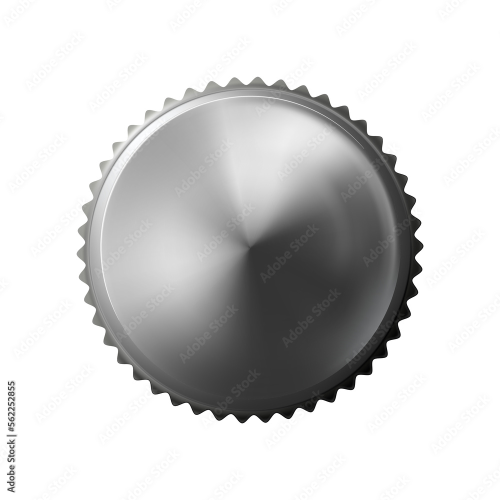 Knurled screw metal realistic, top view. Bolt with a grey knurled head ...