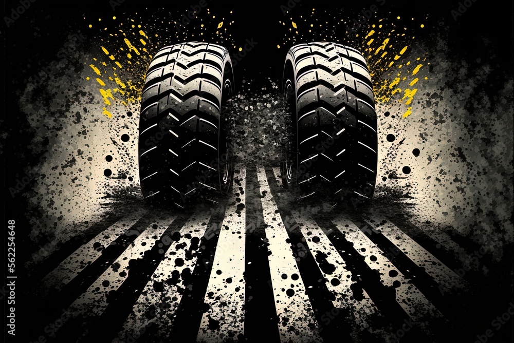 Realistic image of tire tracks on asphalt with off-road grunge tyre ...