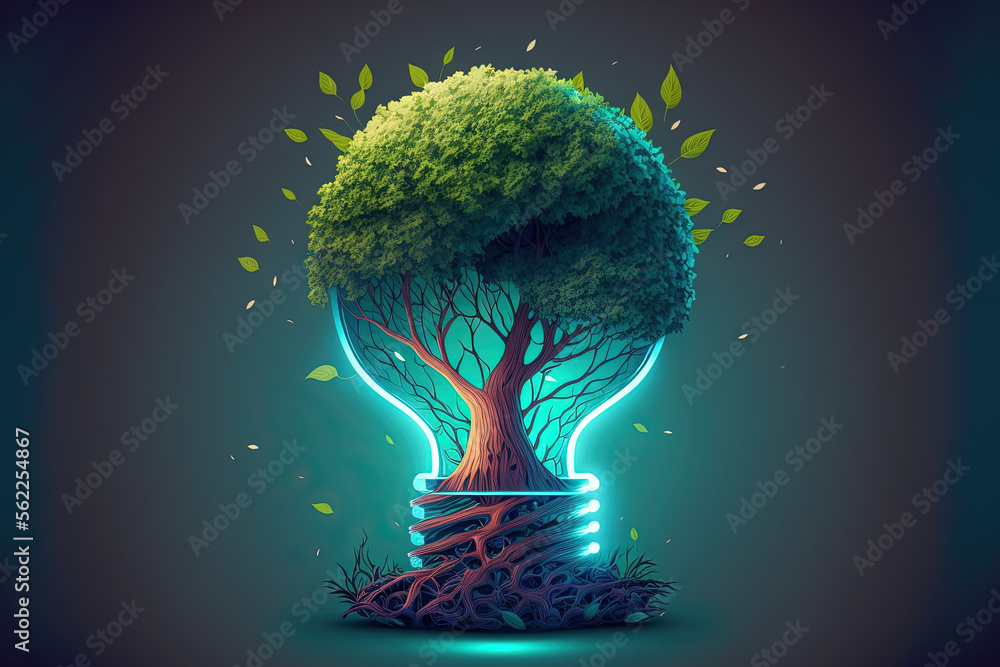 Ilustracja Stock: Lightbulb with a tree growing on it. Technology ... Ilustracja Stock: Lightbulb with a tree growing on it. Technology ...