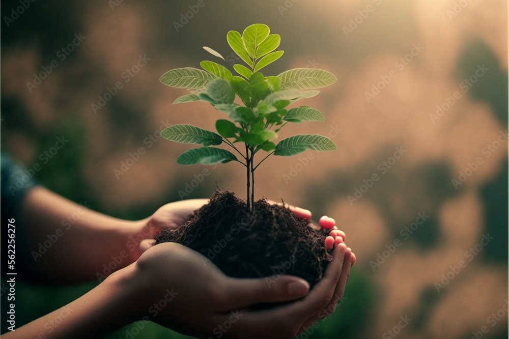 Nurturing the Future: Hands Holding and Caring for a Green Young Plant ...